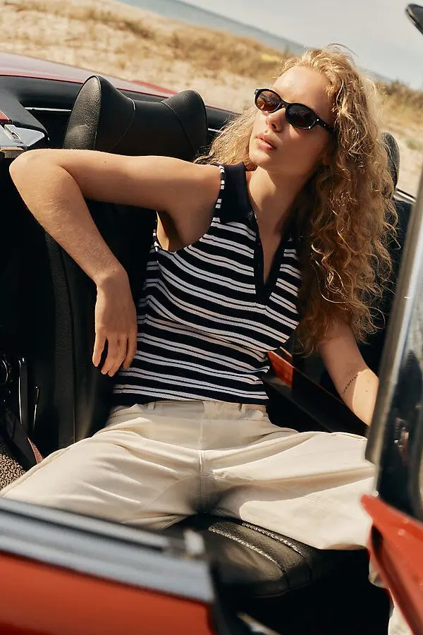ROWING BLAZERS Halter Polo Tank Top - Navy