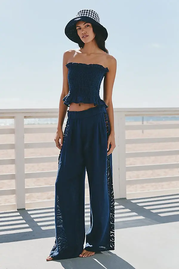 PQ SWIM Jace Lace Wide-leg Pants - Navy