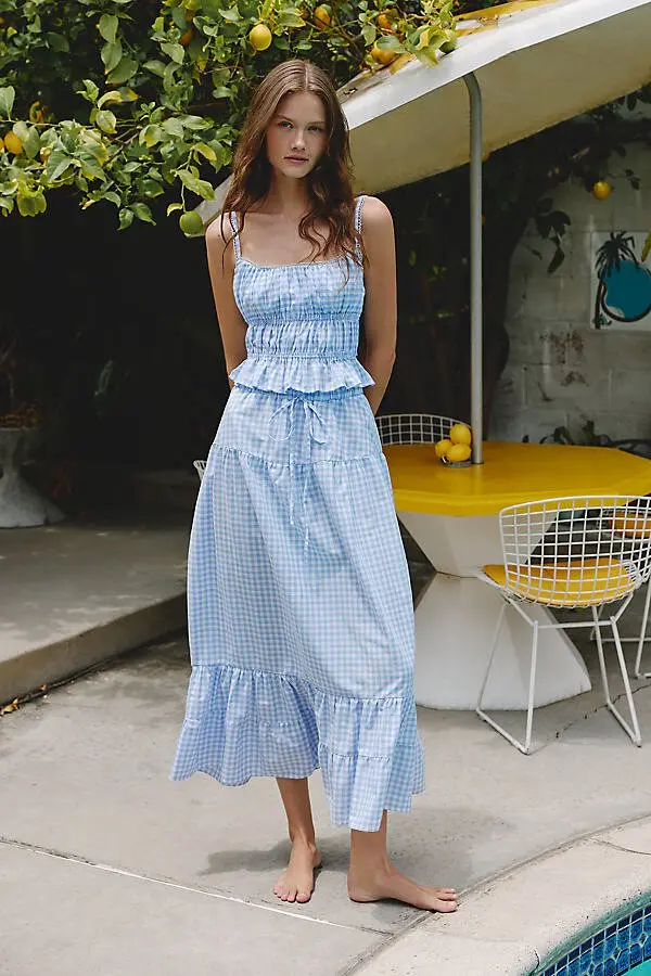 Peixoto Riley Cotton Maxi Skirt - Cloud Blue Gingham