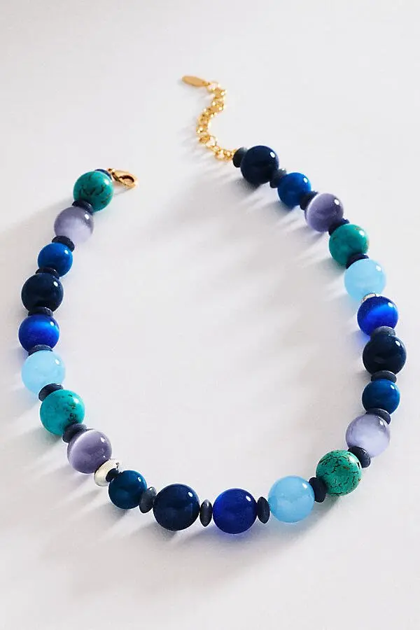 Anthropologie Chunky Beaded Necklace - Blue