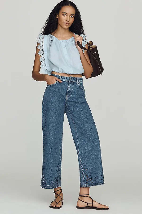 Ag Saige Mid-rise Crop Wide-leg Jeans - Malbec