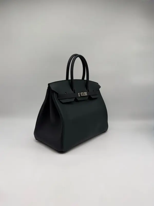 Hermès Birkin Hhs In Vert Foncé / Noir Swift Leather With Palladium Hardware - Multi