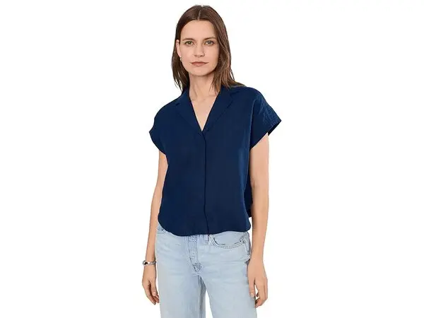 Madewell Mindy Shirt 100% Linen Clothing Classic Indigo - Blue