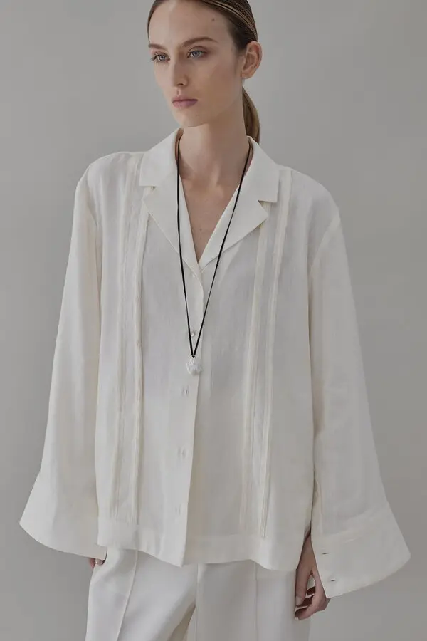 HEIRLOME Guayabera Silk And Linen Shirt - Ivory