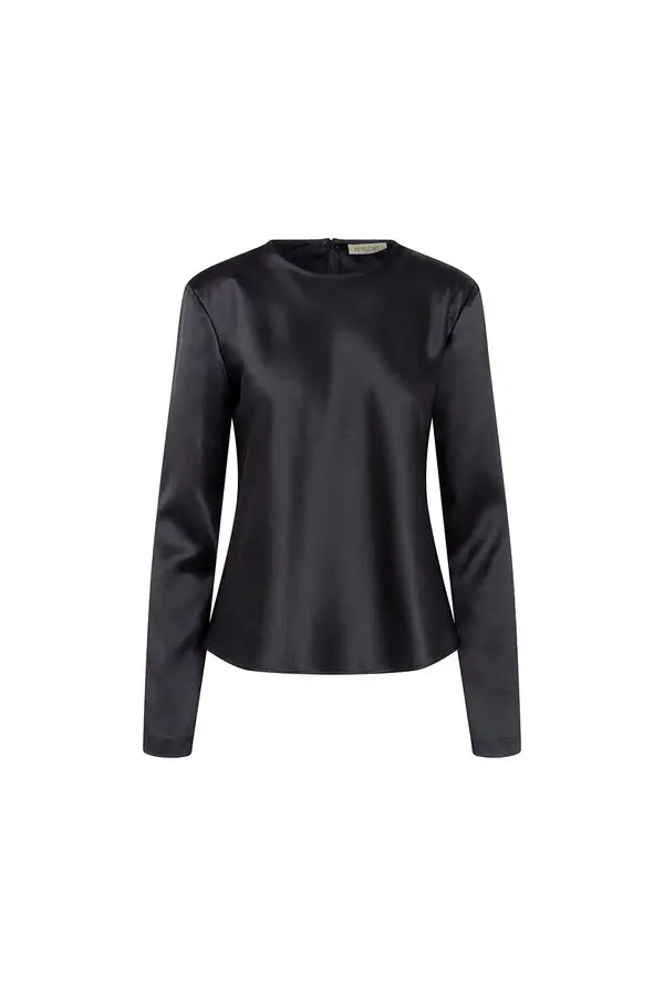 HEIRLOME Ruth Top Double Face Silk Satin Crew Neck Long Sleeve Top