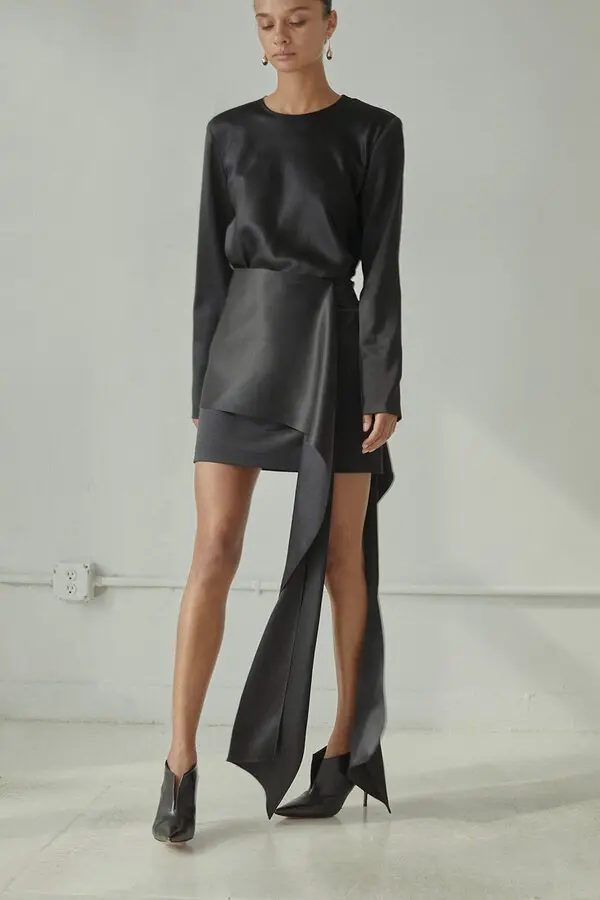 HEIRLOME Ruth Top Double Face Silk Satin Crew Neck Long Sleeve Top