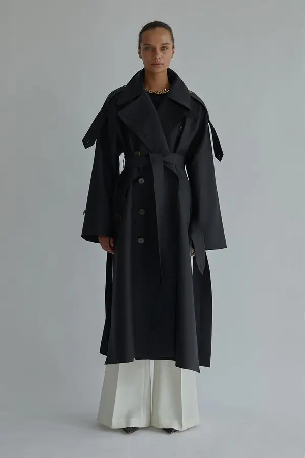 HEIRLOME Micaela Deconstructed Trench Coat In Italian Silk And Wool - Black