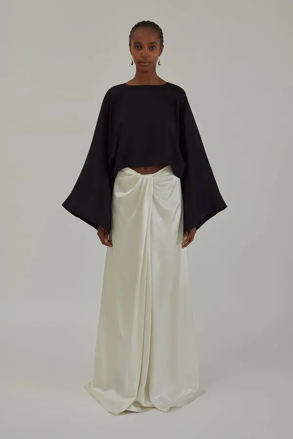 HEIRLOME Eloisa Silk Shantung Top With Kimono Sleeves - Black