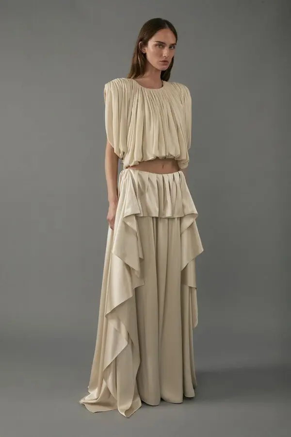 HEIRLOME Maude Silk Satin A-line Skirt - Ecru