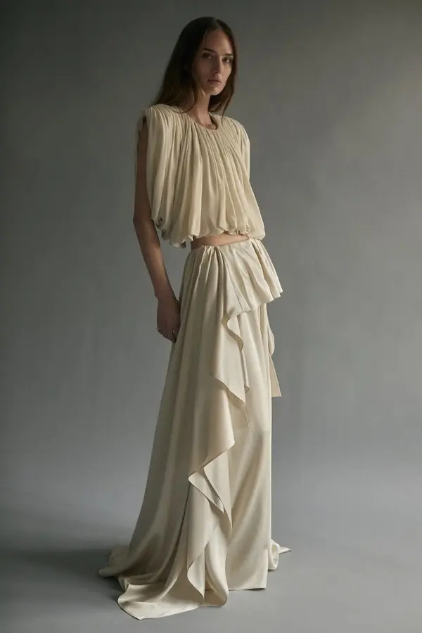 HEIRLOME Maude Silk Satin A-line Skirt - Ecru