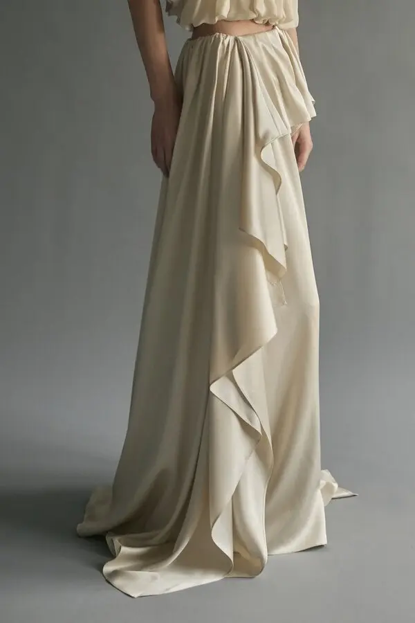HEIRLOME Maude Silk Satin A-line Skirt - Ecru