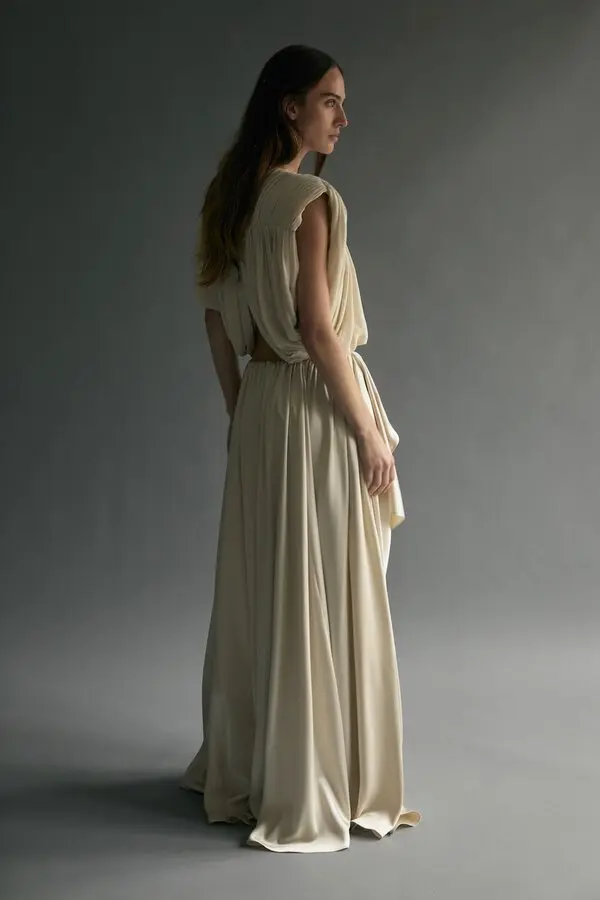HEIRLOME Maude Silk Satin A-line Skirt - Ecru