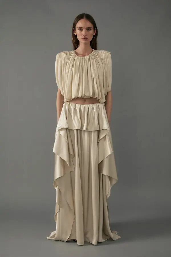 HEIRLOME Maude Silk Satin A-line Skirt - Ecru