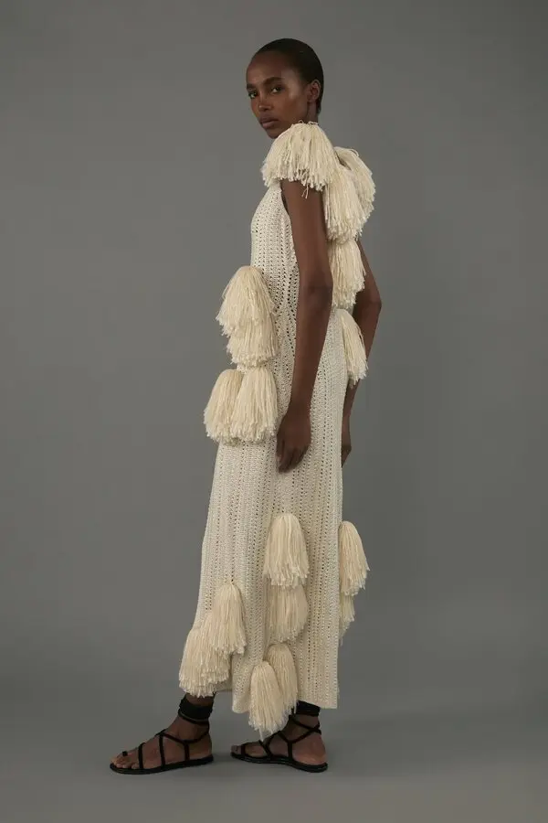 HEIRLOME Heirloom Handcrafted Pom-pom Knit Maxi Dress