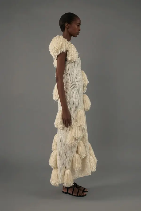 HEIRLOME Heirloom Handcrafted Pom-pom Knit Maxi Dress