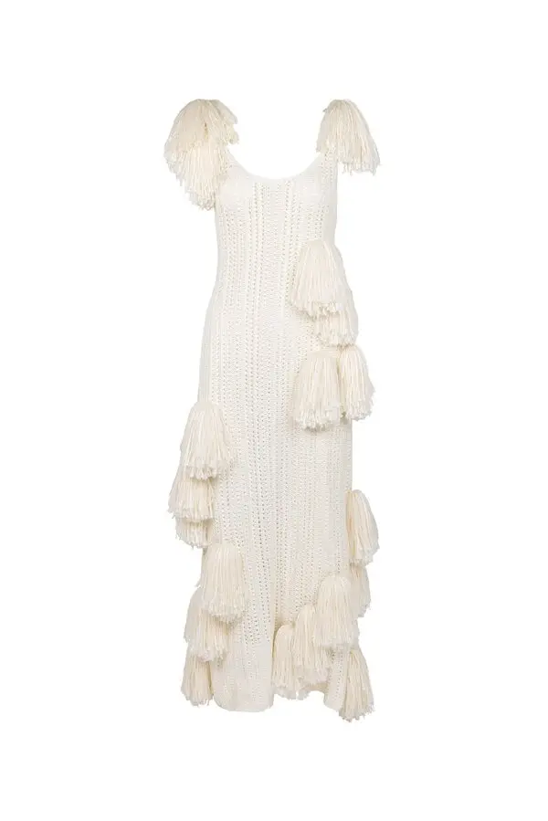 HEIRLOME Heirloom Handcrafted Pom-pom Knit Maxi Dress