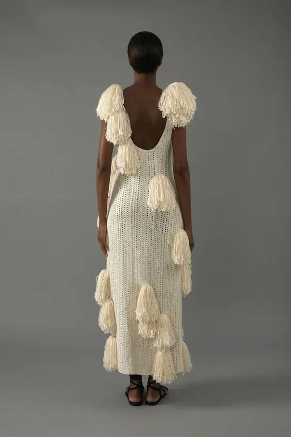 HEIRLOME Heirloom Handcrafted Pom-pom Knit Maxi Dress