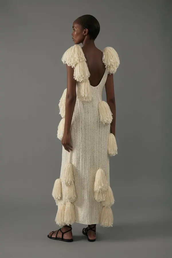 HEIRLOME Heirloom Handcrafted Pom-pom Knit Maxi Dress