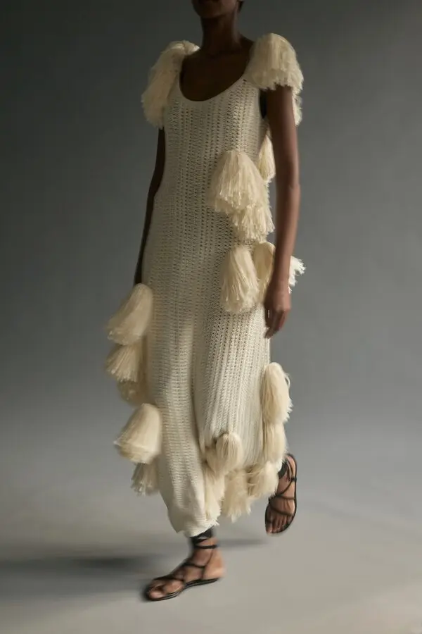 HEIRLOME Heirloom Handcrafted Pom-pom Knit Maxi Dress