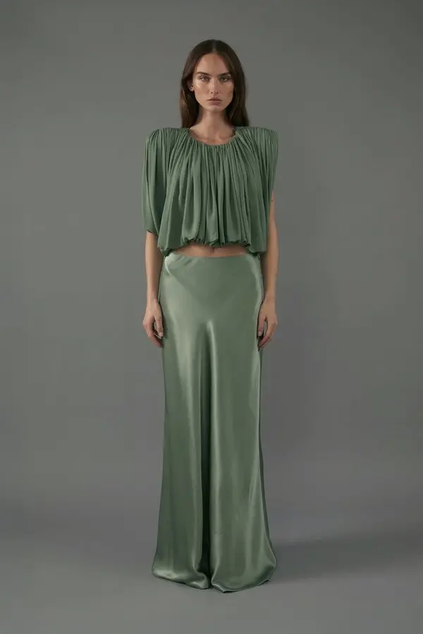 HEIRLOME Renata Shirred Silk Top - Eucalyptus