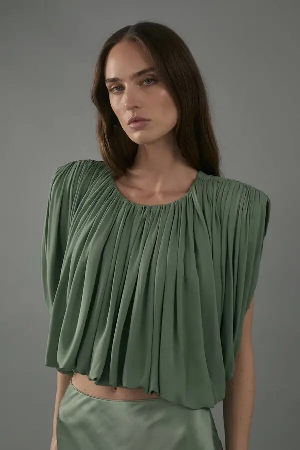 HEIRLOME Renata Shirred Silk Top - Eucalyptus