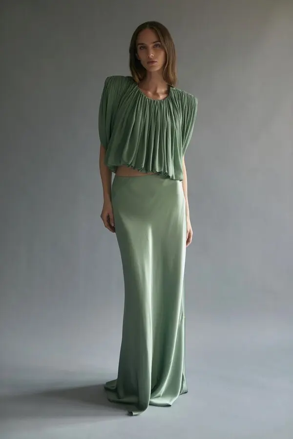 HEIRLOME Renata Shirred Silk Top - Eucalyptus