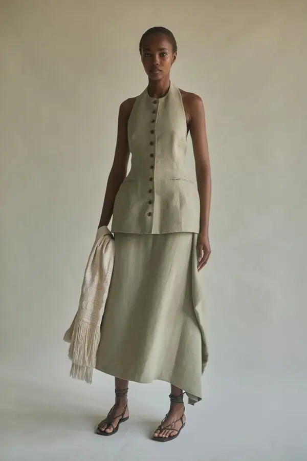 HEIRLOME Augusta Skirt In Linen - Sage