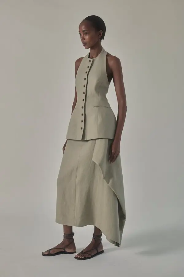 HEIRLOME Augusta Skirt In Linen - Sage