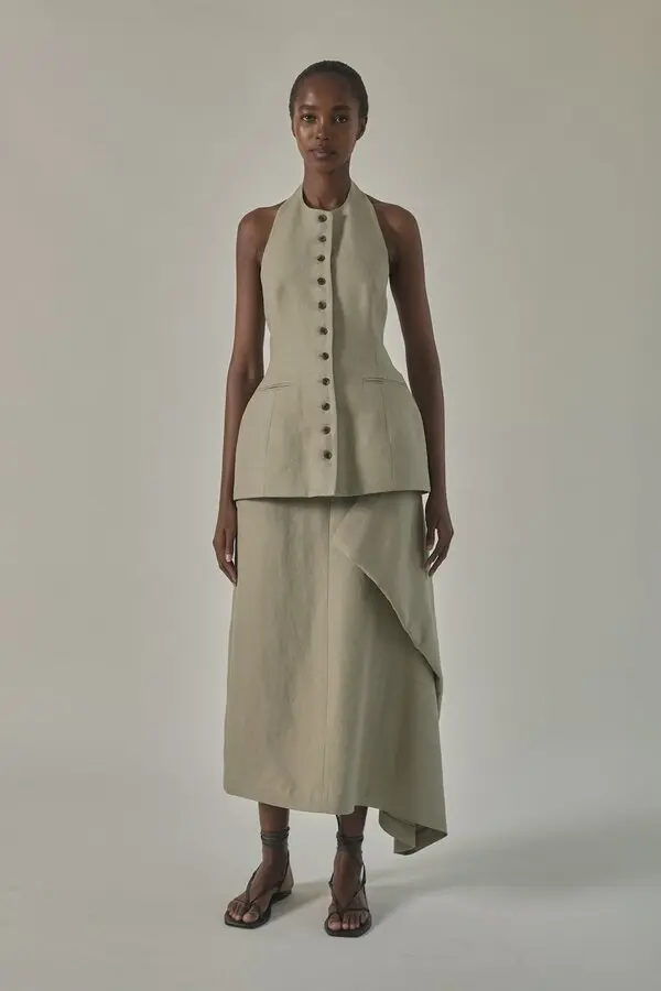 HEIRLOME Augusta Skirt In Linen - Sage