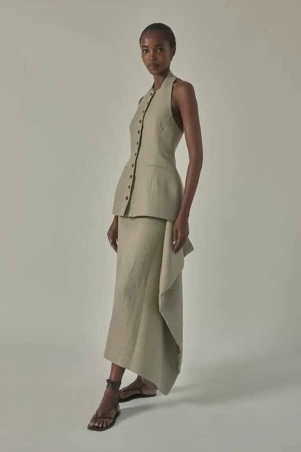 HEIRLOME Augusta Skirt In Linen - Sage