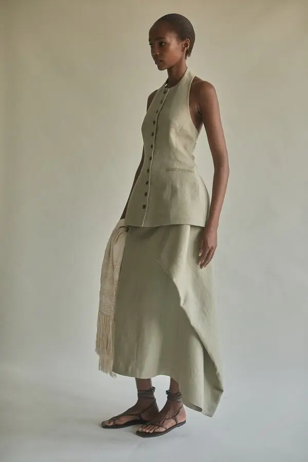 HEIRLOME Augusta Skirt In Linen - Sage