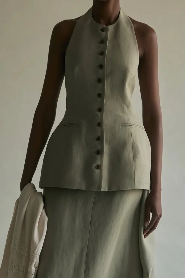HEIRLOME Lupita Halter Top In Linen - Sage