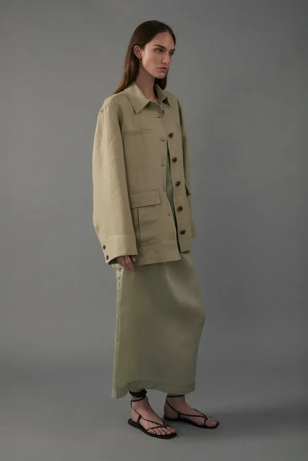HEIRLOME Barn Jacket In Italian Compact Linen - Sage
