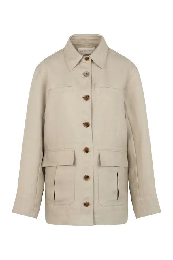 HEIRLOME Barn Jacket In Italian Compact Linen - Sage