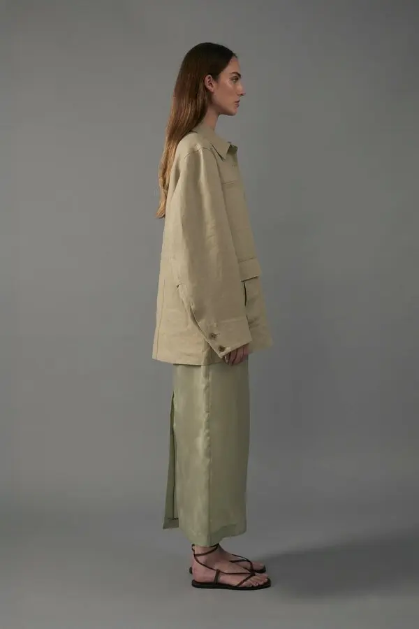 HEIRLOME Barn Jacket In Italian Compact Linen - Sage
