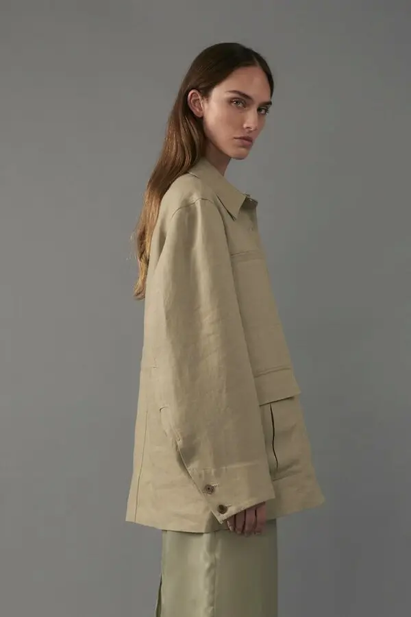 HEIRLOME Barn Jacket In Italian Compact Linen - Sage