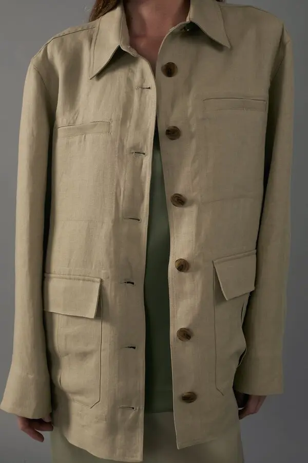 HEIRLOME Barn Jacket In Italian Compact Linen - Sage