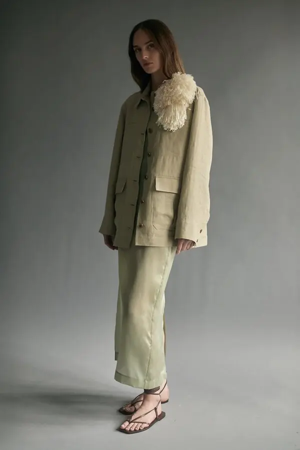 HEIRLOME Barn Jacket In Italian Compact Linen - Sage