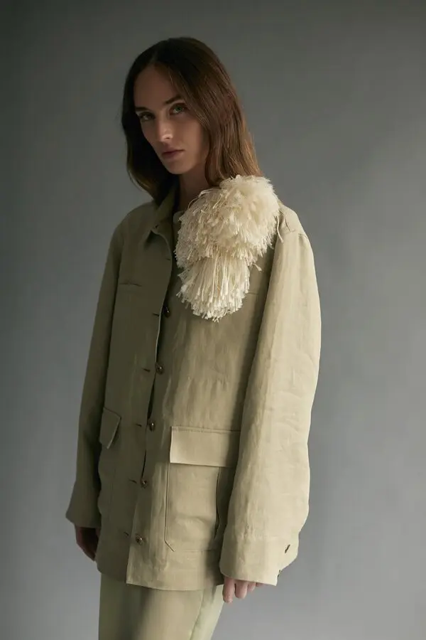 HEIRLOME Barn Jacket In Italian Compact Linen - Sage