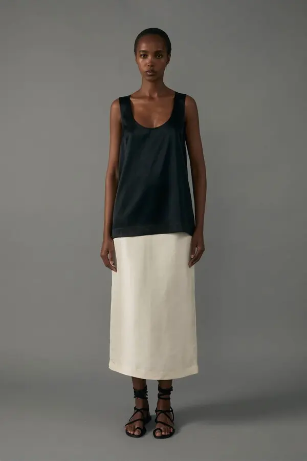 HEIRLOME Elaine Silk Satin Tank Top - Black