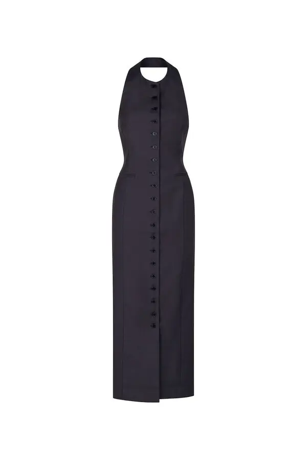 HEIRLOME Sarah Halterneck Midi Dress In Italian Silk And Wool Faille
