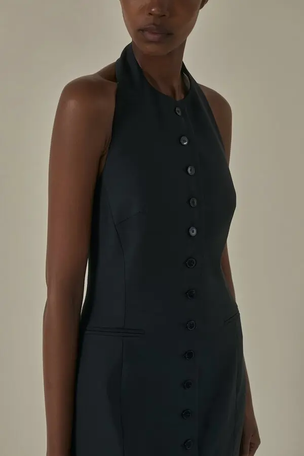 HEIRLOME Sarah Halterneck Midi Dress In Italian Silk And Wool Faille