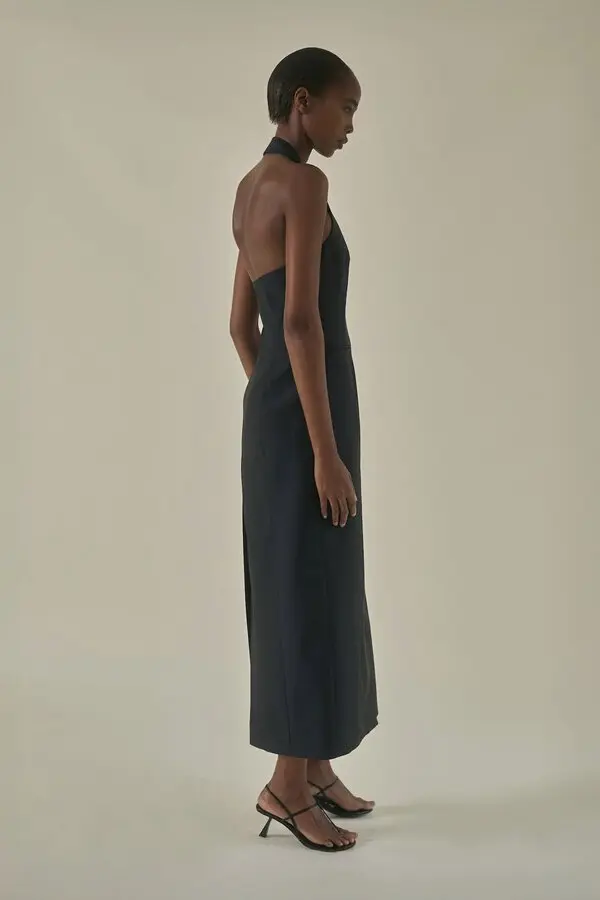 HEIRLOME Sarah Halterneck Midi Dress In Italian Silk And Wool Faille