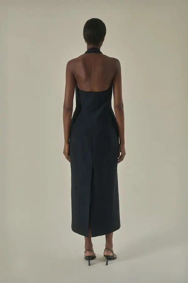 HEIRLOME Sarah Halterneck Midi Dress In Italian Silk And Wool Faille