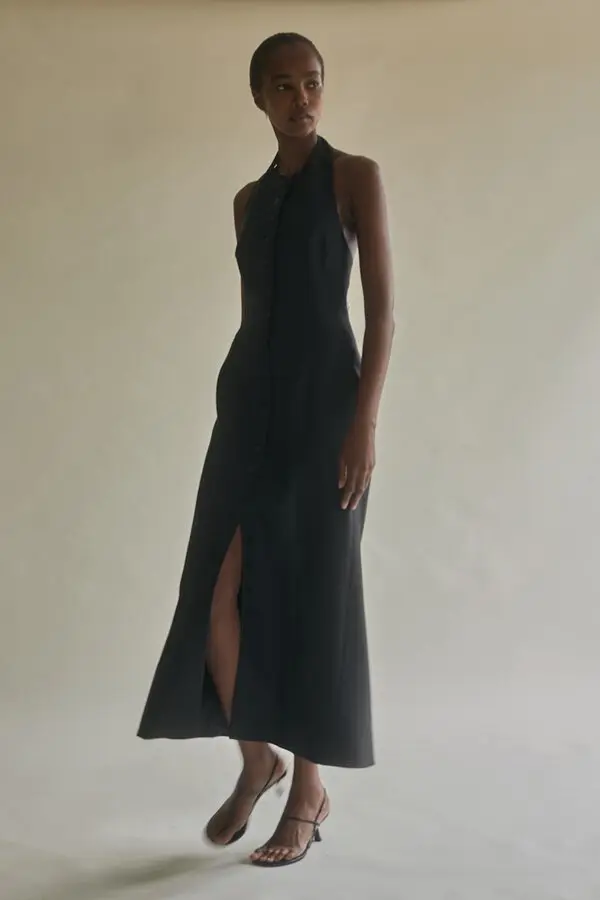 HEIRLOME Sarah Halterneck Midi Dress In Italian Silk And Wool Faille