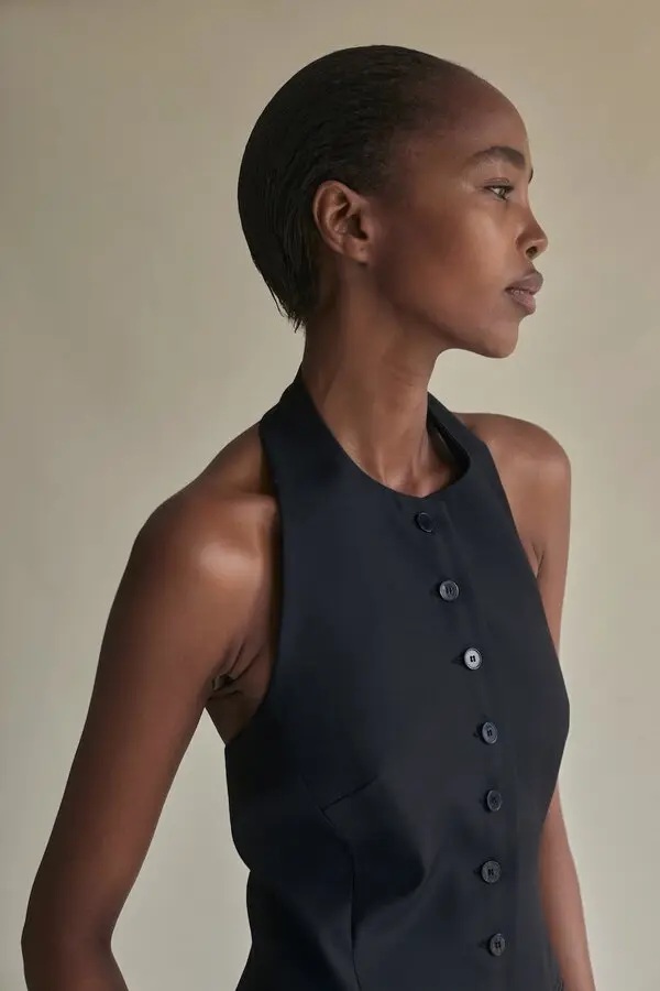 HEIRLOME Sarah Halterneck Midi Dress In Italian Silk And Wool Faille