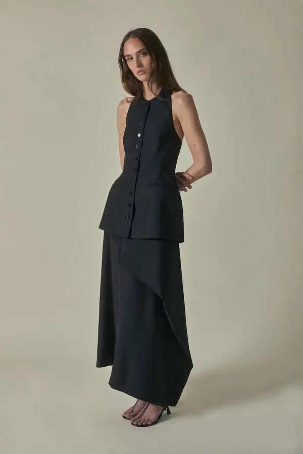 HEIRLOME Augusta Asymmetrical Draped Skirt In Silk Wool - Black