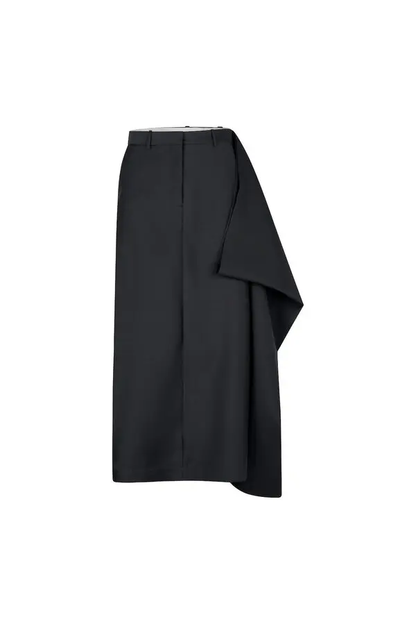 HEIRLOME Augusta Asymmetrical Draped Skirt In Silk Wool - Black