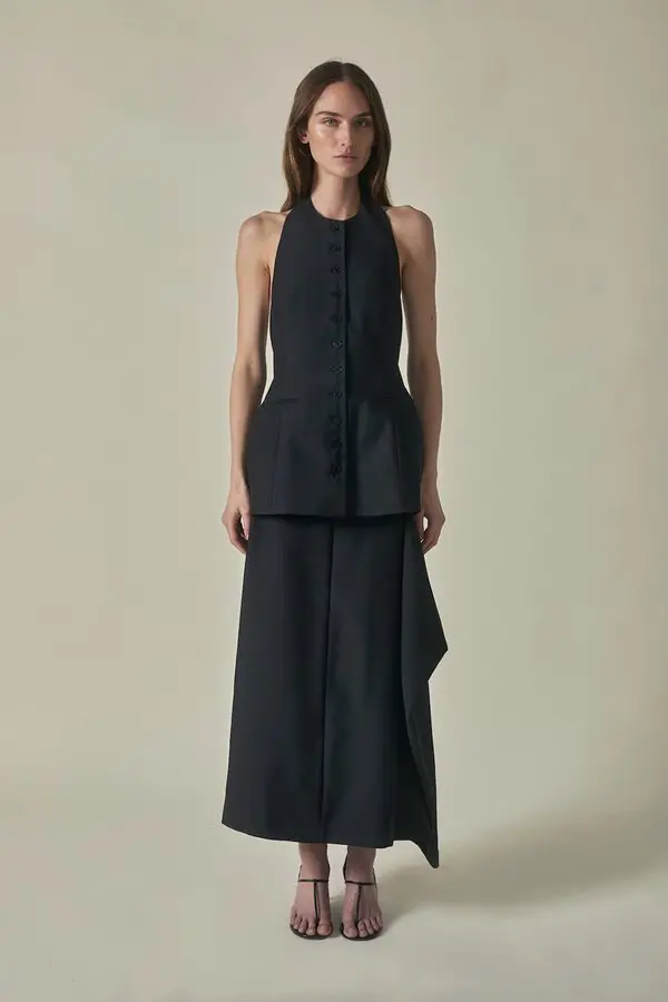 HEIRLOME Augusta Asymmetrical Draped Skirt In Silk Wool - Black