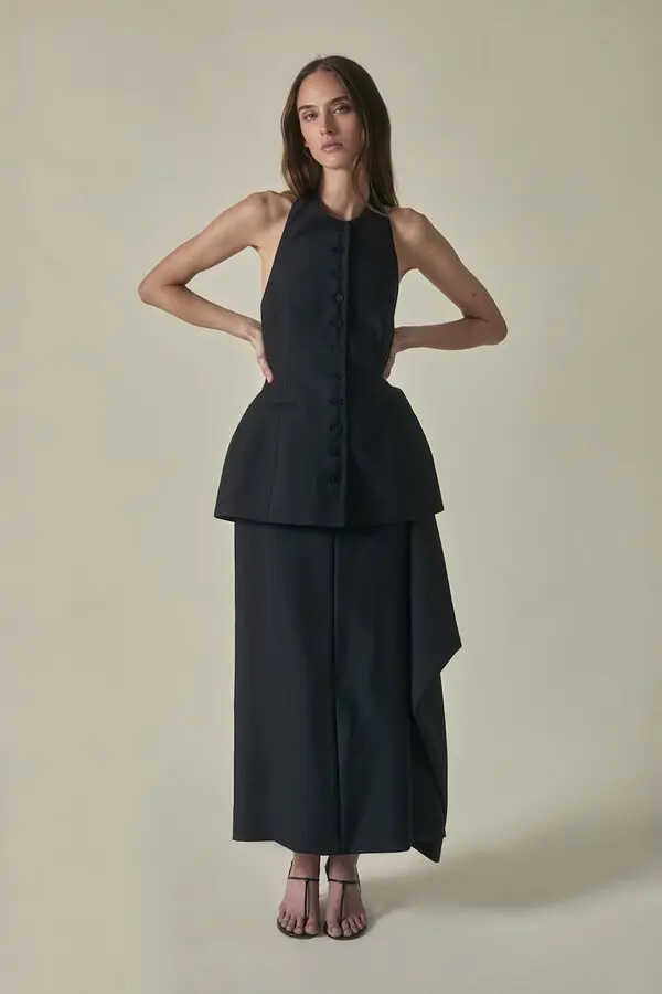HEIRLOME Augusta Asymmetrical Draped Skirt In Silk Wool - Black